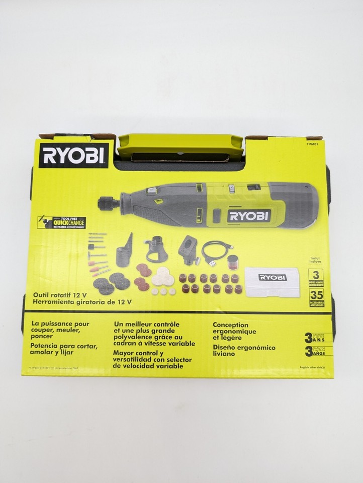 RYOBI 12V Cordless Rotary Tool Kit - Variable Speed TVM01 Cut, Grind ...