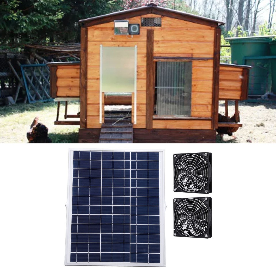 15W Solar Panel Fan Kit IP65 Weatherproof Dual Fan Solar Exhaust Intake ...
