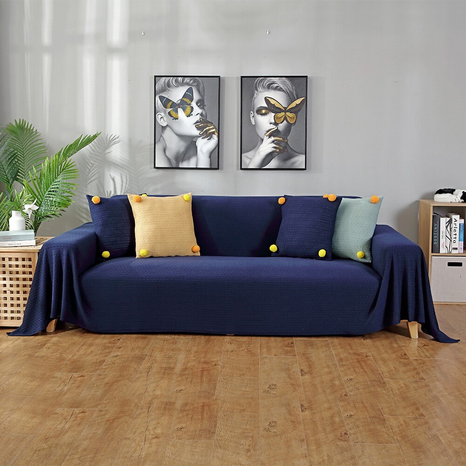 1/2/3/4 Seater Sofa Cover Knitted Cotton Linen 1-Piece Slipcover Couch ...