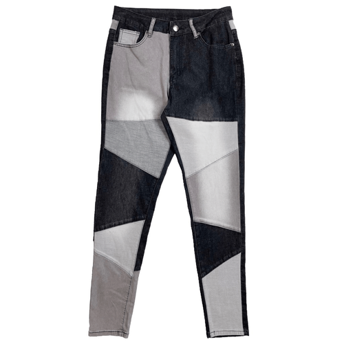 Unbranded Colorblock Patch Jean Skinny High Rise Black Grey S/28 | eBay