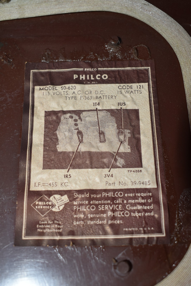 Vintage Bakelite Philco Transitone Portable Tube Radio Md 50-620 Powers ...