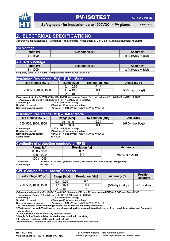 HT PV-ISOTEST 1500V PV Insulation & Continuity Tester GFL Function PV ...