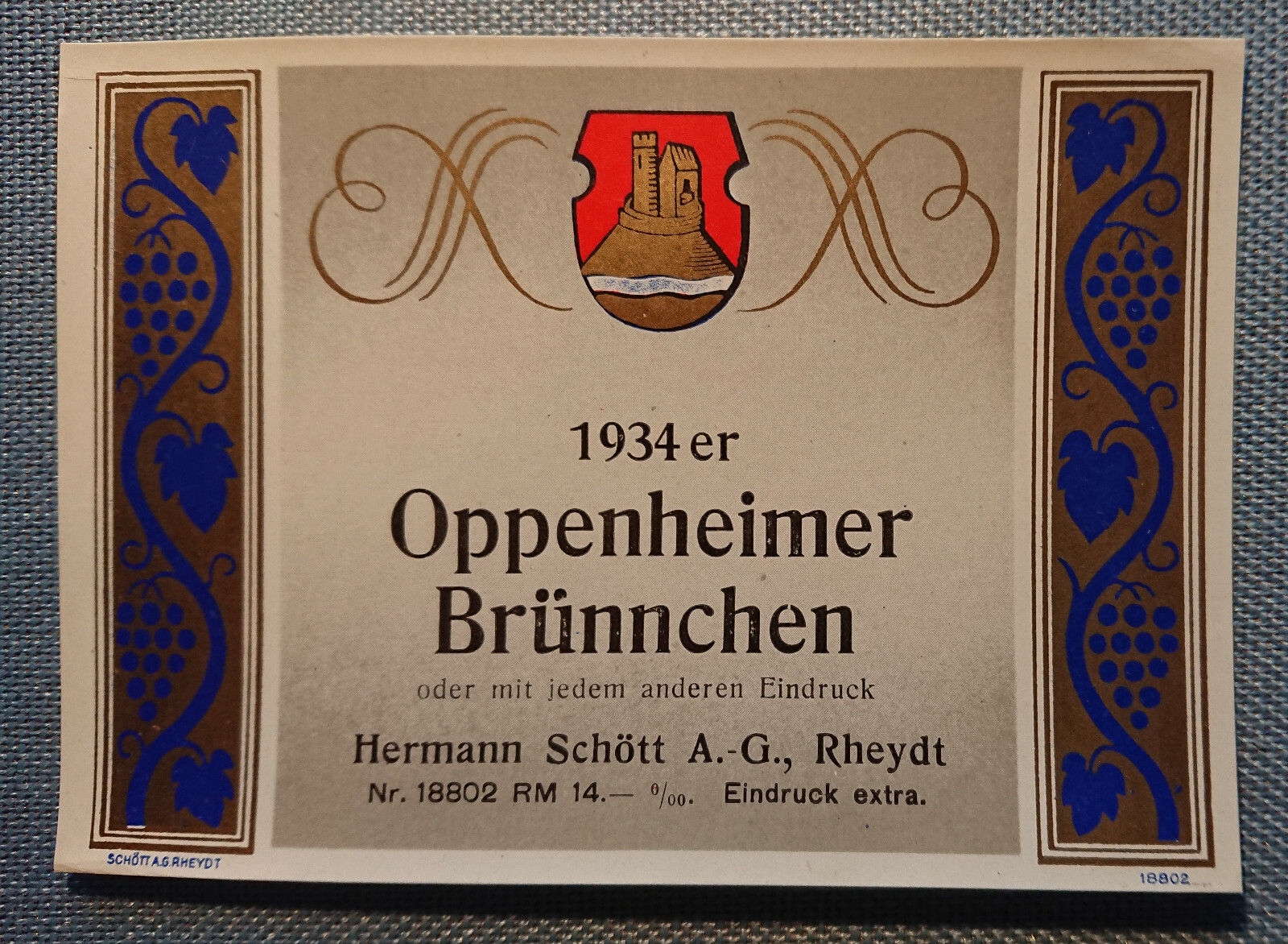 Old Wine Label Musteretikett Label Oppenheimer Brünnchen Design | eBay