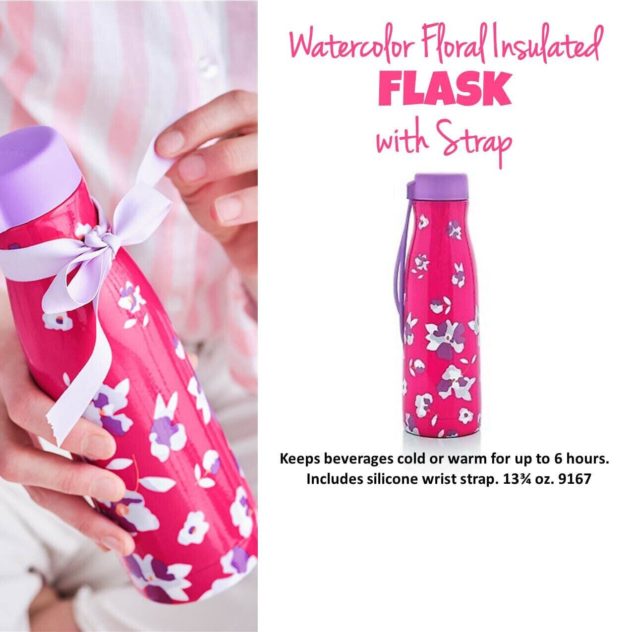 Tupperware Insulated Fashion Flask with Silicone Strap Pretty Pink-NEW-SHIP INCL | eBay