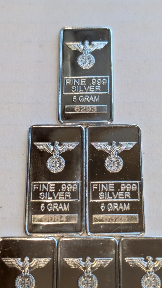 Six Collectable Silver Plated German Military Eagle WW2 Bullion Bars ...