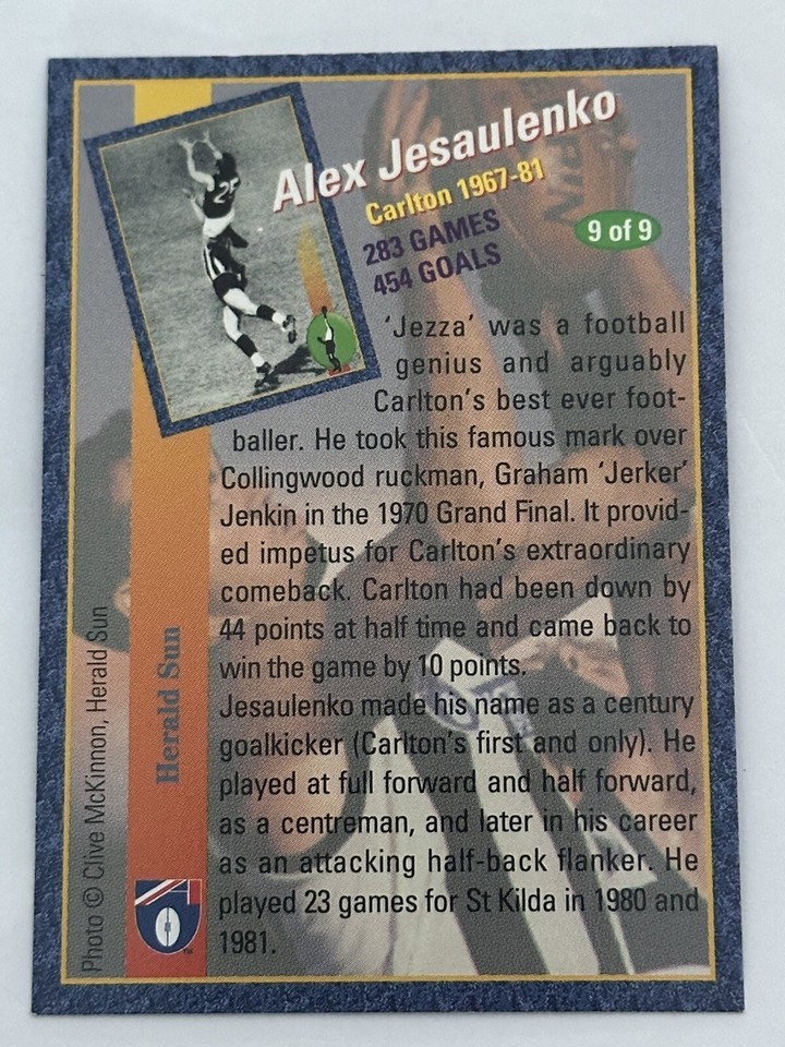 1994 Select AFL Gold Cazaly Signature - Alex Jesaulenko Carlton | eBay