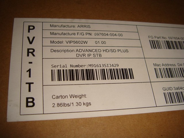 TELUS ARRIS FRONTIER VIP5602W 4K IPTV SET TOP BOX RECEIVER 1TB DVR W ...