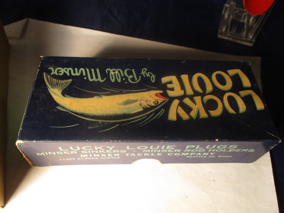 VINTAGE LUCKY LOUIE SALMON PLUG FISHING LURE W BOX BILL MINSER SEATTLE ...