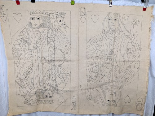 VTG Original Rug Hooking Pattern Playing Cards King Queen Large 20"X34 ...