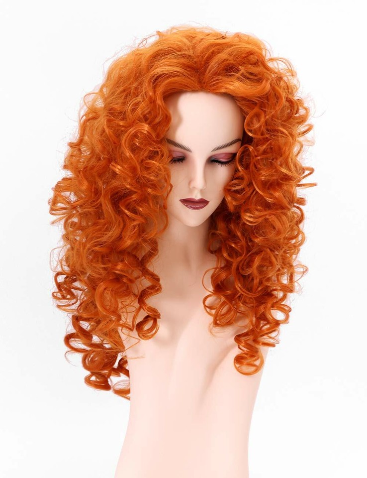 Long Orange Red Hair Curly Wavy Full Head Wigs for Women Cosplay ...