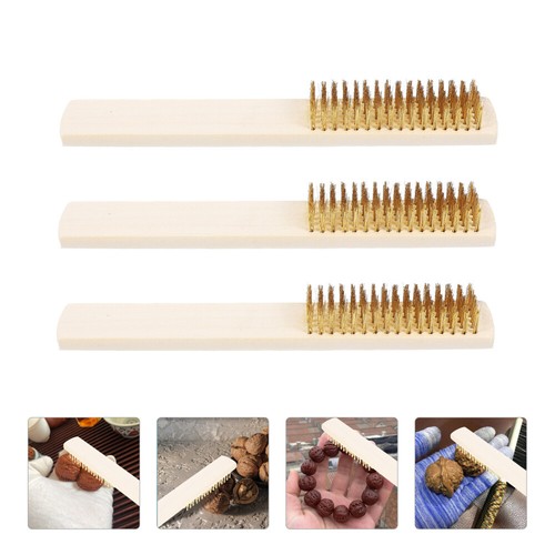 3 Pcs Walnut Handle Brush Metal Scrub Wire for Rust Removal Scrubber | eBay