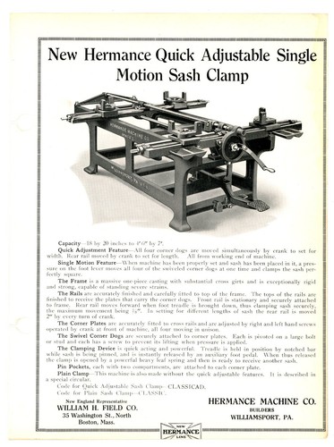 Hermance Adjustable Single Motion Sash Clamp Hermance Machine Co ...