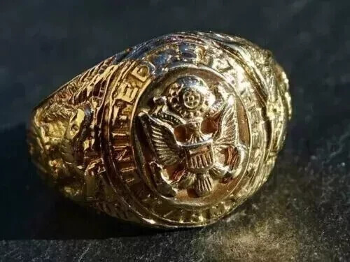 US Army Vintage Men's Military Wedding Ring Gift For Him 14k Yellow ...