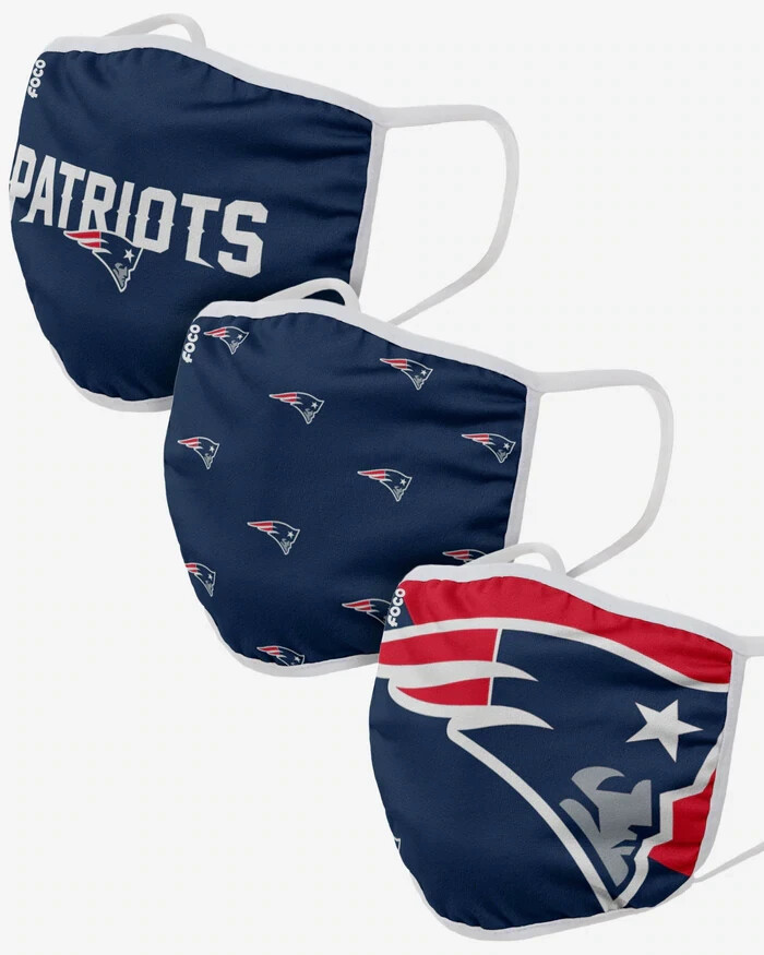 New England Patriots NFL Football Foco Pack of 3 Adult Face Covering ...