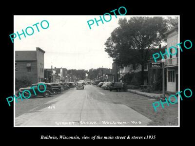 OLD POSTCARD SIZE PHOTO OF BALDWIN WISCONSIN THE MAIN STREET & STORES ...