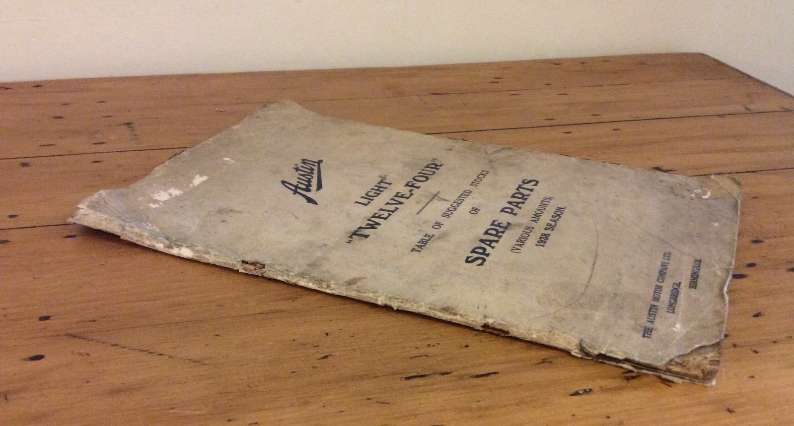 AUSTIN LIGHT TWELVE-FOUR 12/4 TABLE OF SUGGESTED STOCKS OF SPARE PARTS ...