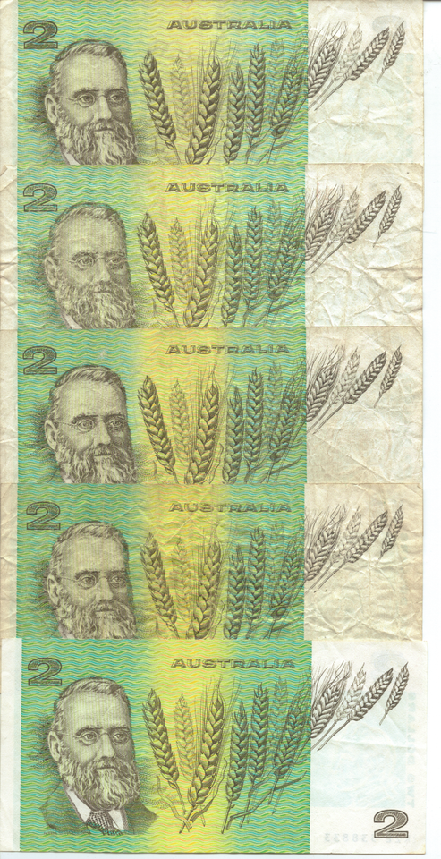 AUSTRALIA - 5x WELL CIRCULATED TWO DOLLAR BANK NOTES | eBay Australia