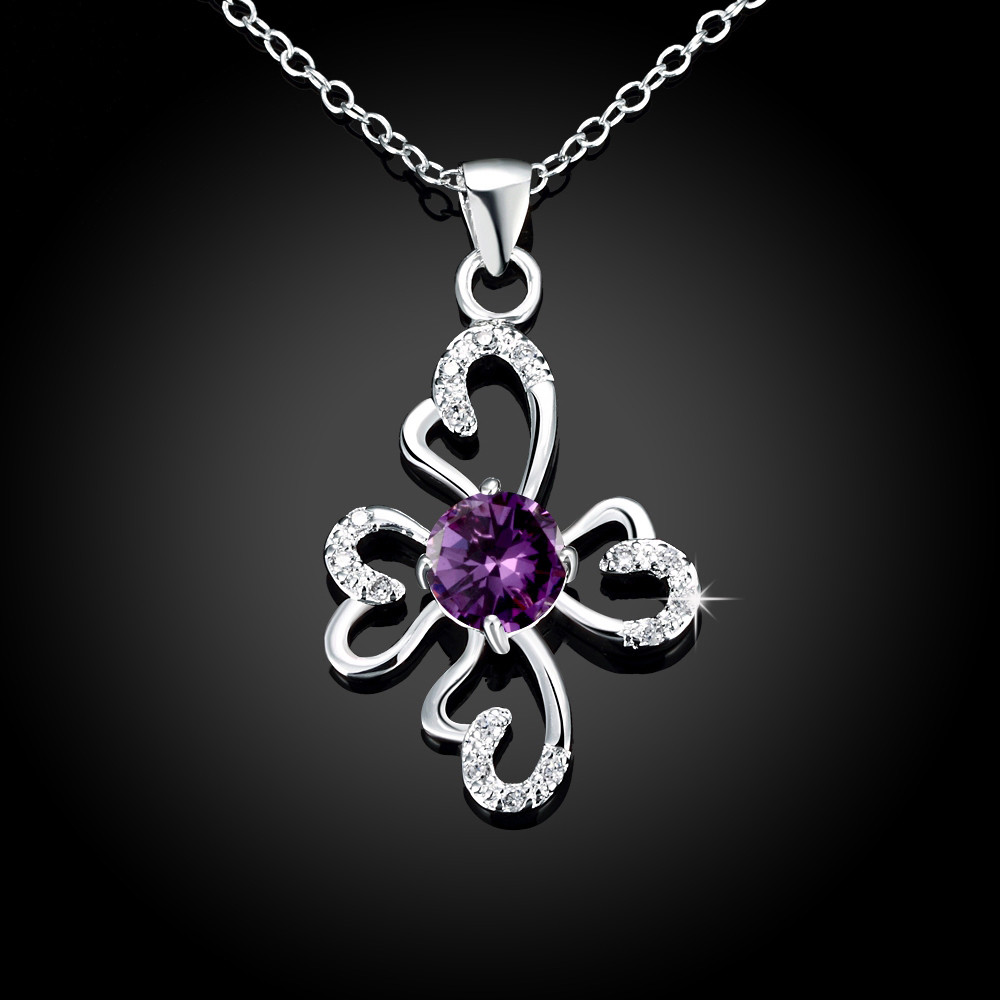 Wholesale 925 Sterling Silver Filled Amethyst CZ Crystal Clover Pendant ...