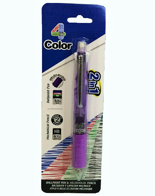 2 Pack Medium Point PurPle 2 In 1 Mechanical Pencil + 4 Color Ballpoint ...
