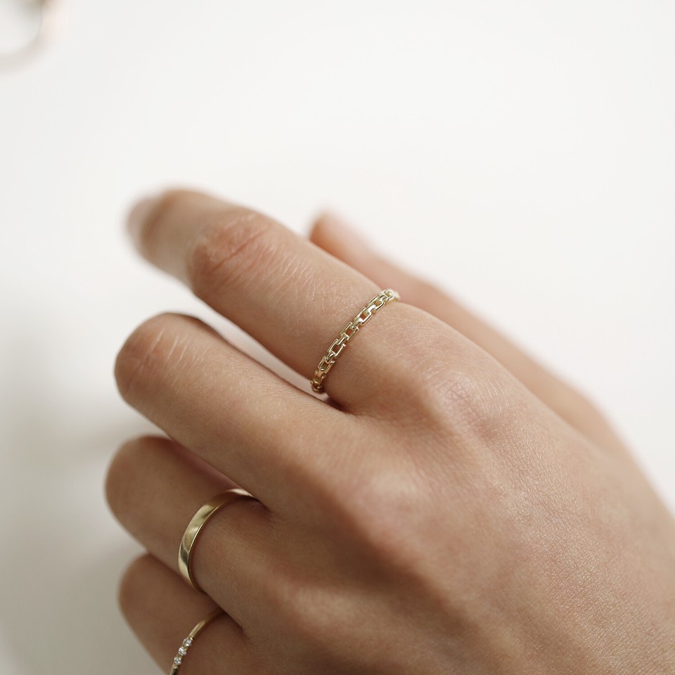 Solid Chain Shape Ring Band,14K Solid Gold Chain Link Stacking Ring | eBay