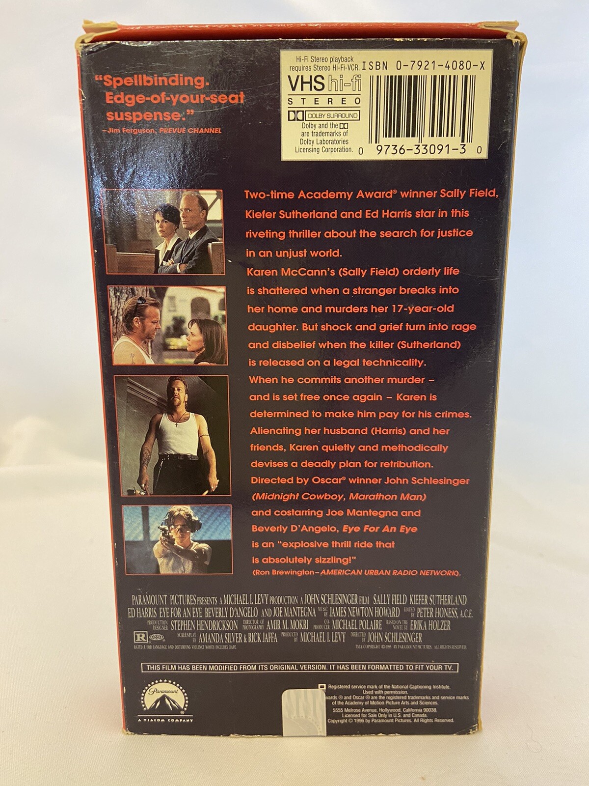 Eye for an Eye (VHS, 1996) Sally Field, Kiefer Sutherland, Ed Harris ...