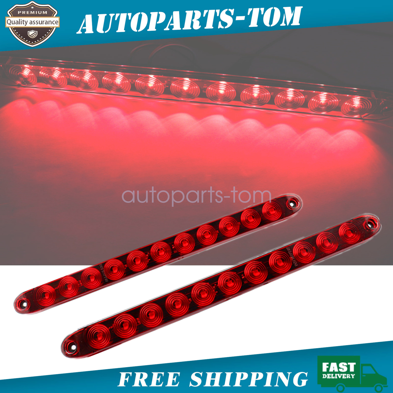 2Pcs 16inch Red Truck Trailer Light Bar 11 LED Stop Turn Tail Brake ...