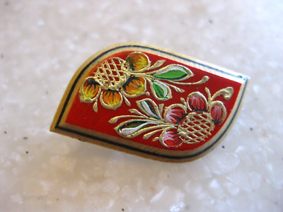 Small Floral Hand Painted Wood Artisan Pin Brooch w/ Angled Edge | eBay
