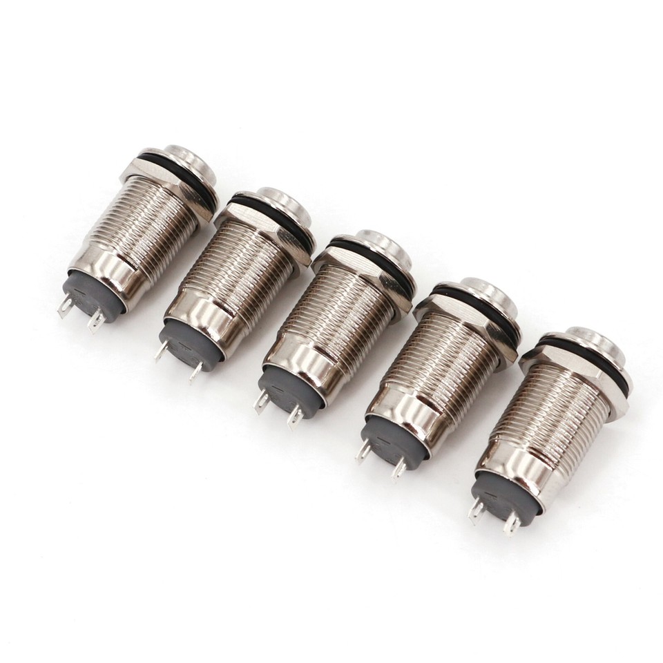 5Pcs 12mm Metal Waterproof 2Pin Latching ON-OFF High Round Push Button ...