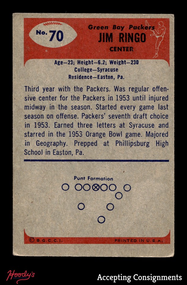 1955 Bowman #70 Jim Ringo RC PACKERS ROOKIE (OC) VG - VG/EX | eBay