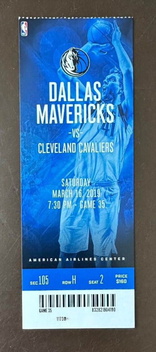 Dallas Mavericks 3/16/2019 NBA ticket stub vs Cleveland Cavaliers ...