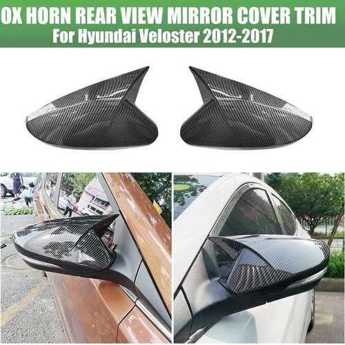 For Hyundai Veloster 2012-2017 Carbon Fiber OX Horn Rearview Mirror ...