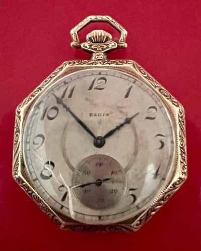 1921 Elgin Octagonal 14K Gold Pocket Watch 17g Gold. 16s 17j Grade 387 ...