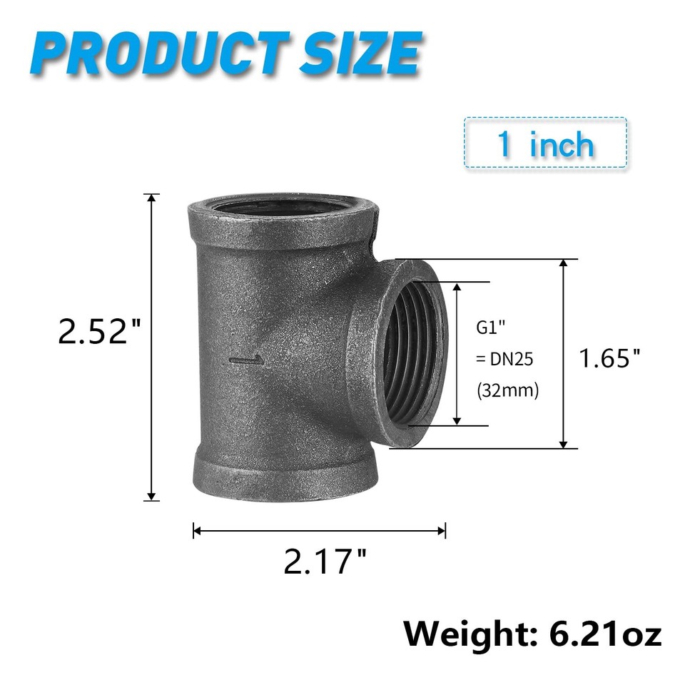 1" Pipe Fitting Tee, 20 Pack DN25 Threaded Gray Cast Malleable Iron Tee for S... | eBay