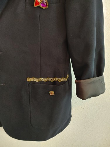 Vintage Upcycled Ruckman's L Navy Blue Embellished Rolled Cuff 3/4 ...