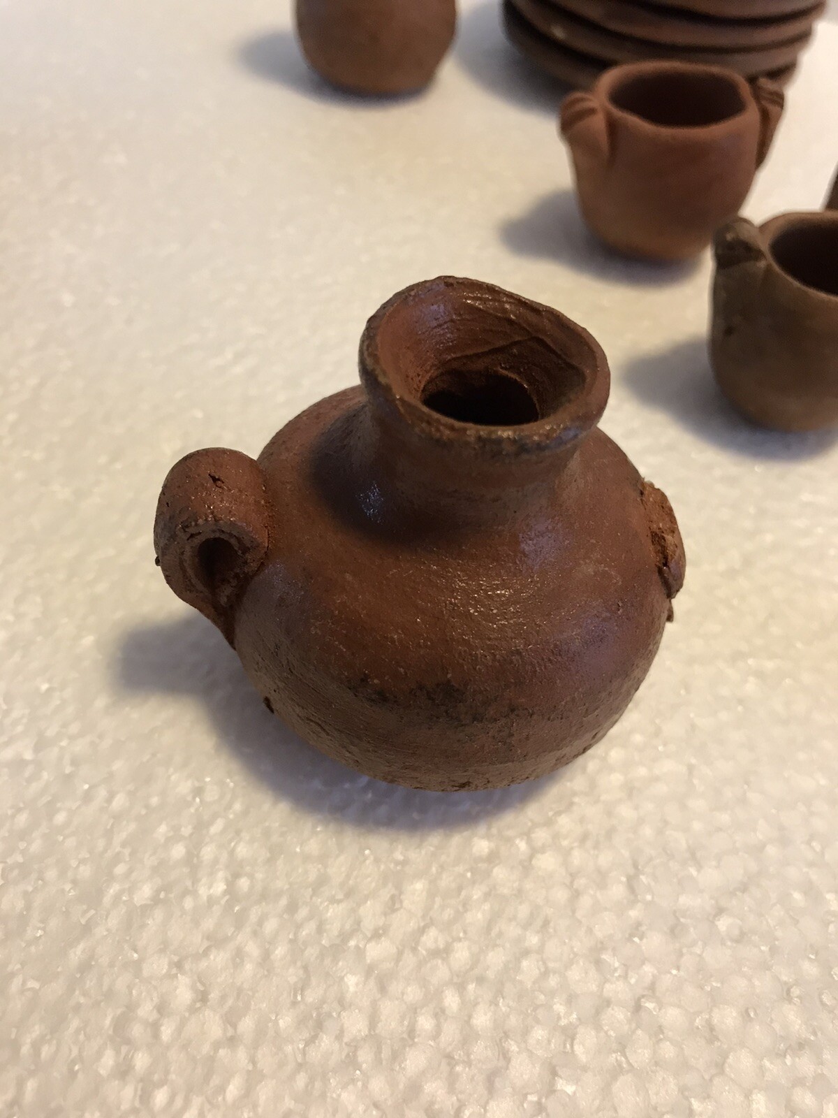 Set Of primitive clay miniature bean pots plates dishes terra cotta ...