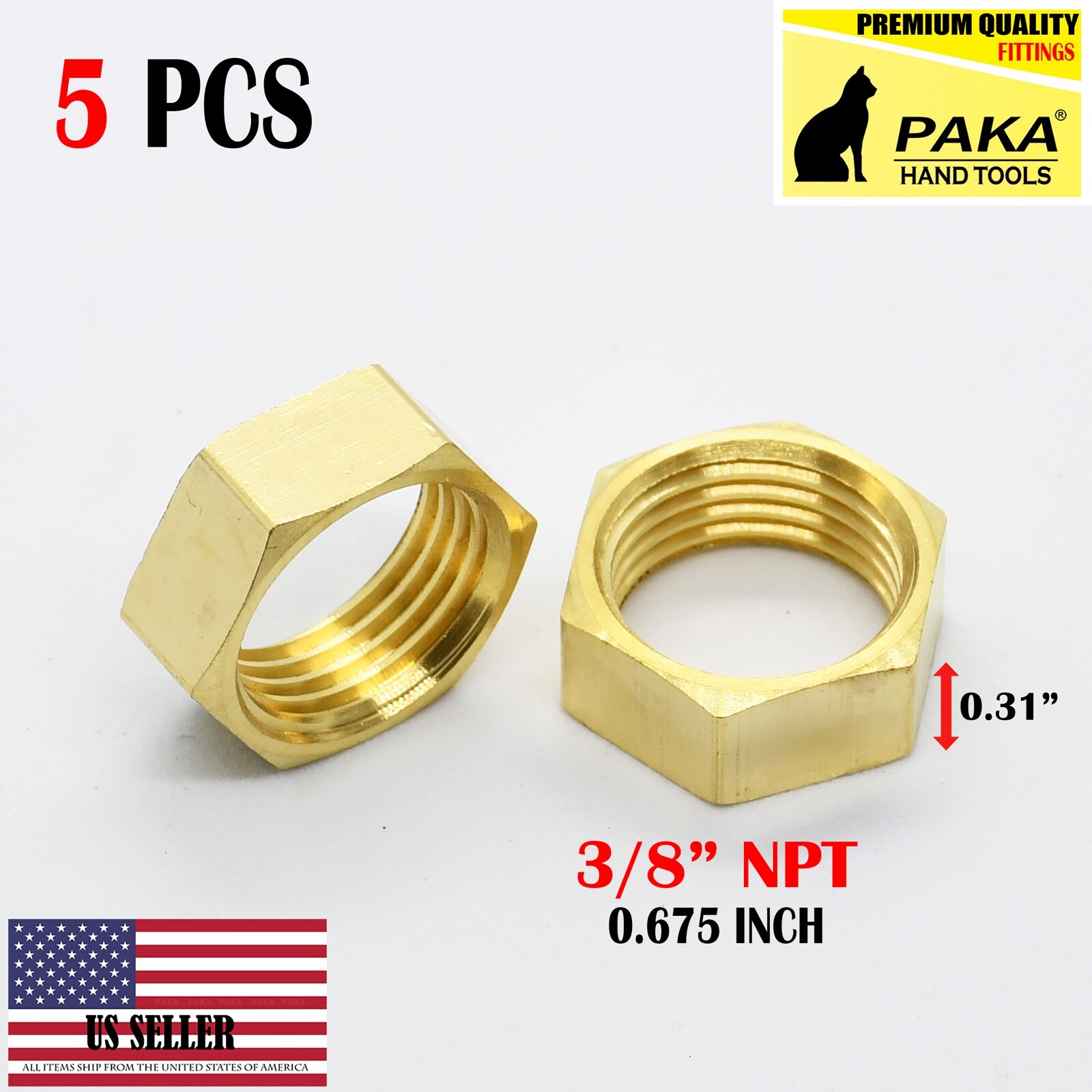 5 pcs Solid Brass Hex Nuts 3/8” NPT Female Thread | eBay