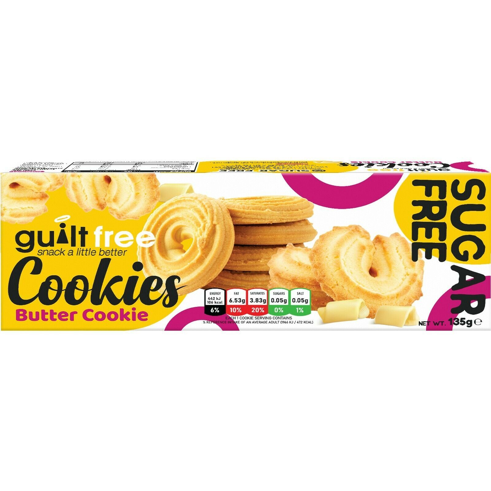GuiltFree Sugar Free No Added Sugar Cookies 135g Pack of 1/3/6/12 ...