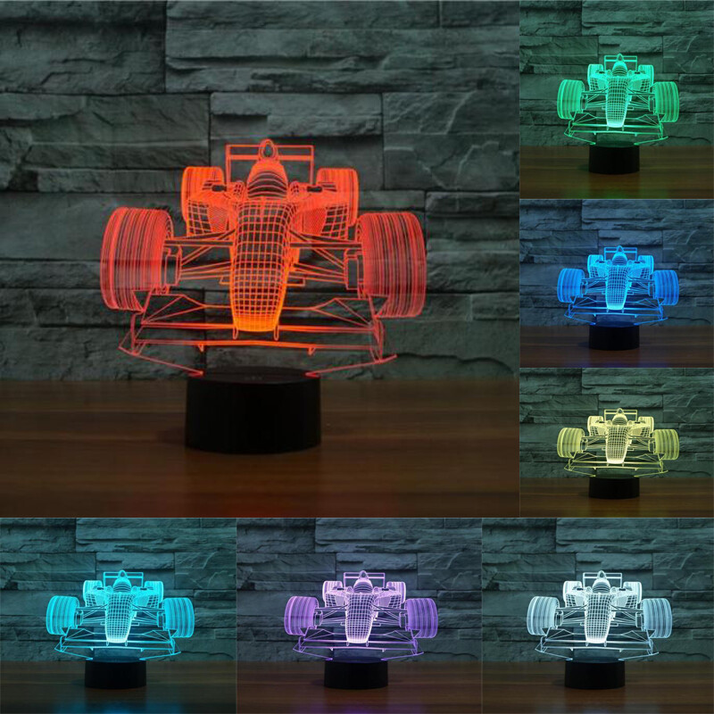7-Color Changing Racing Car 3D Illusion LED Lamp Night Light With Touch ...