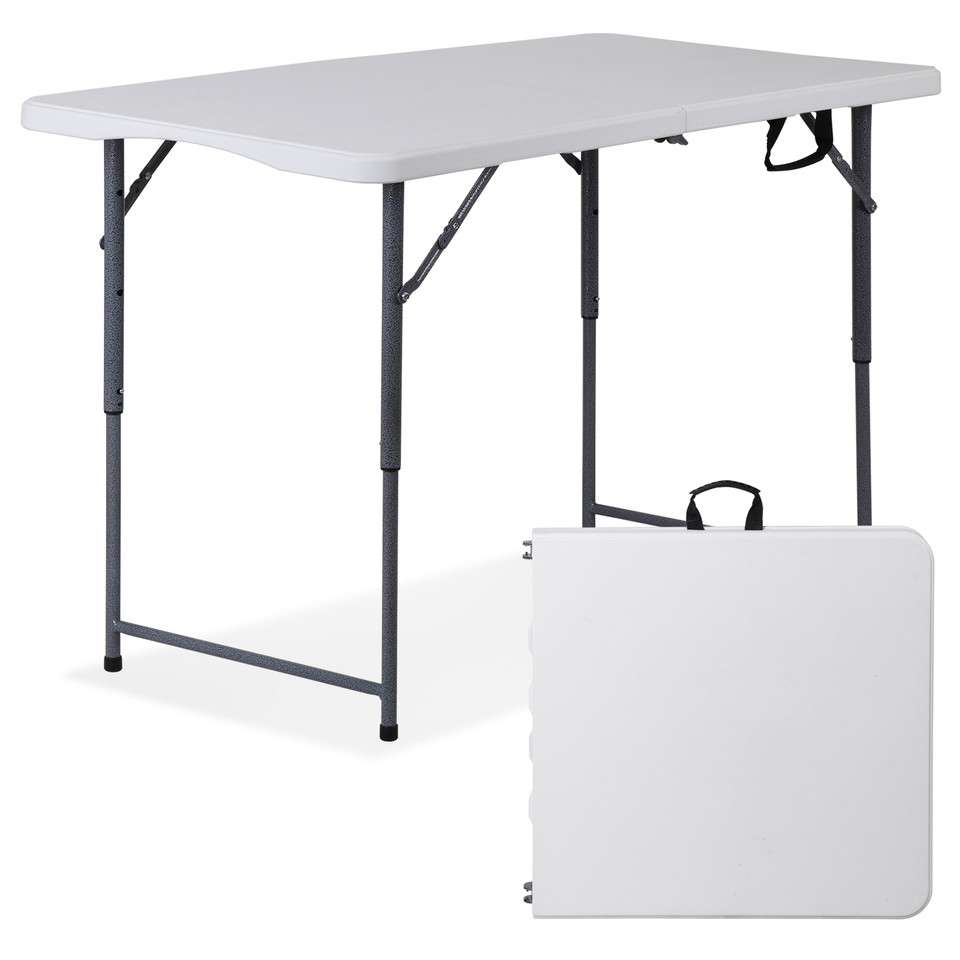 Folding Table Adjustable 4FT Plastic Table Picnic Camping w/Carry ...