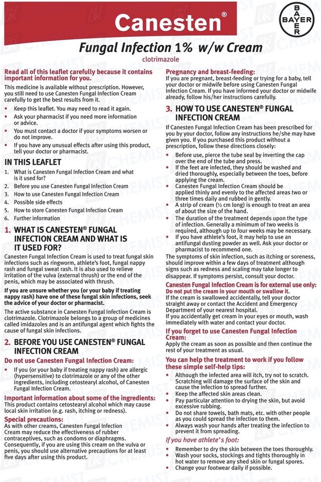 Canesten Antifungal 1% Ringworm Athletes Foot Nappy Rash Cream - 20g ...