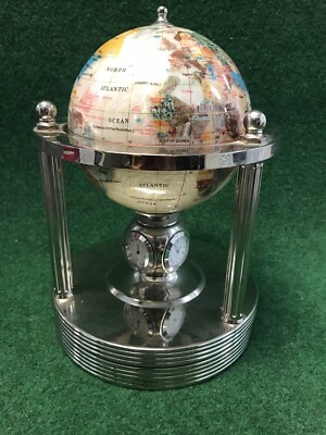Mother Of Pearl & Gemstone Rotating Globe W/ 3 Quartz Clocks ...