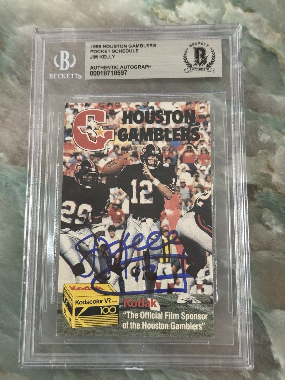 1986 Houston Gamblers Pocket Schedule Signed By Jim Kelly RC Rookie ...