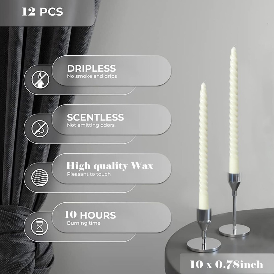 Blue Taper Candles Stick Spiral Twisted Candles-Set of 12 for ...