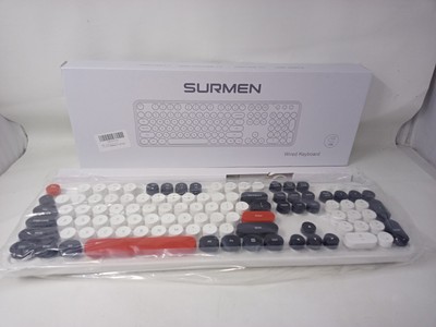 Surmen GT108 Wired Typewriter Keyboard Full Size Retro Style - White ...
