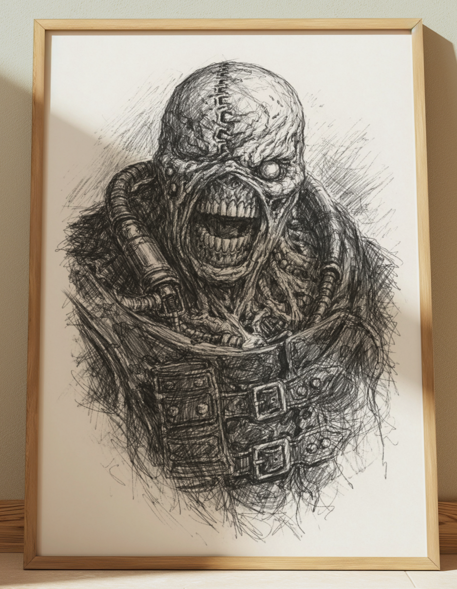 NEMESIS RESIDENT EVIL DRAWING PRINT PORTRAIT SKETCH 8" x 10" WALL ART ...