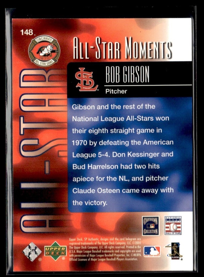 2004 SP Authentic All Star Moments Bob Gibson 949/999 St. Louis ...