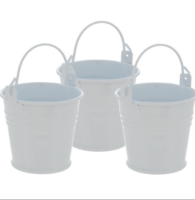 6 Small Mini White Handled Buckets Bins Pails Project Craft Farmhouse ...