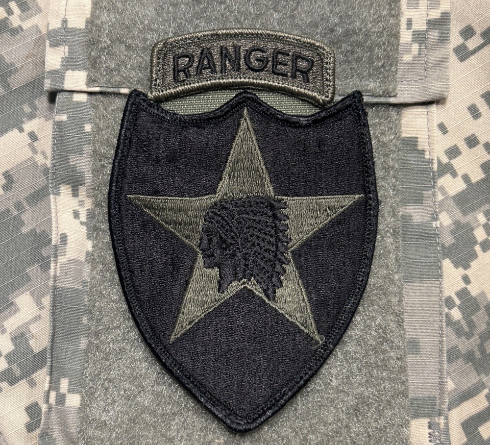 US Army 2nd Infantry Division Patch/Ranger Tab BDU w/ Hook Black/OD ...