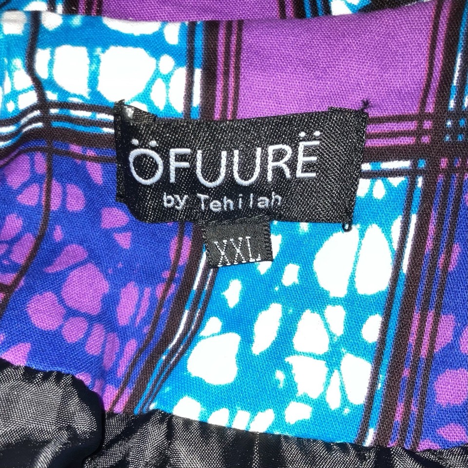Ofuure Tehilah African Print Purple Teal Blue Quilted Cotton Coat ...