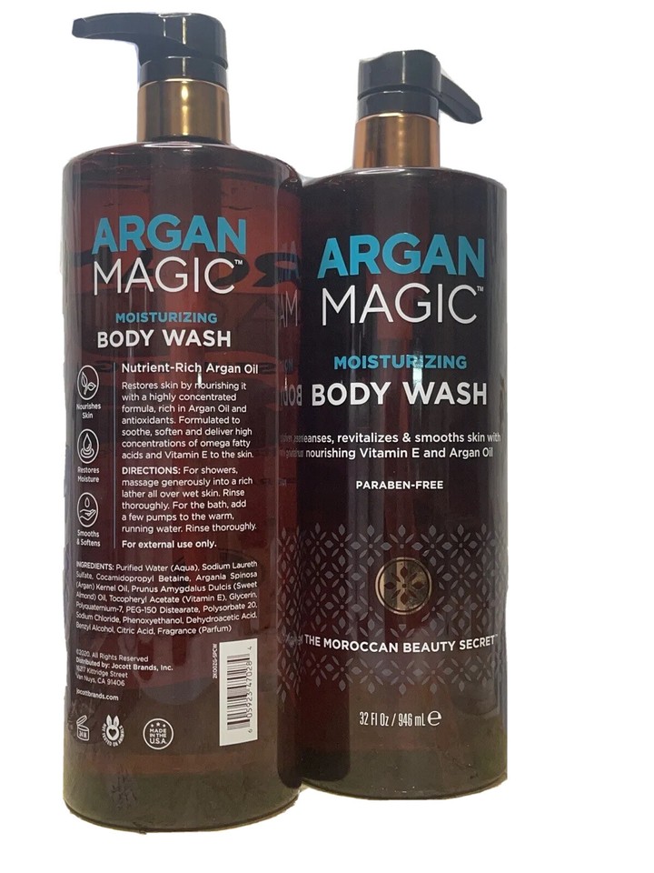 2- Bottles Argan Magic Cleansing Body Wash W/ Vitamin E & Argan Oil 32 ...